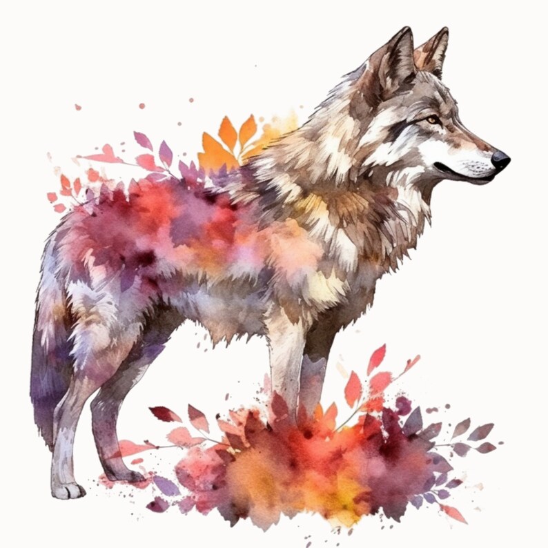 Floral Wolf Clipart Set PNG Images High-resolution Wolf With - Etsy
