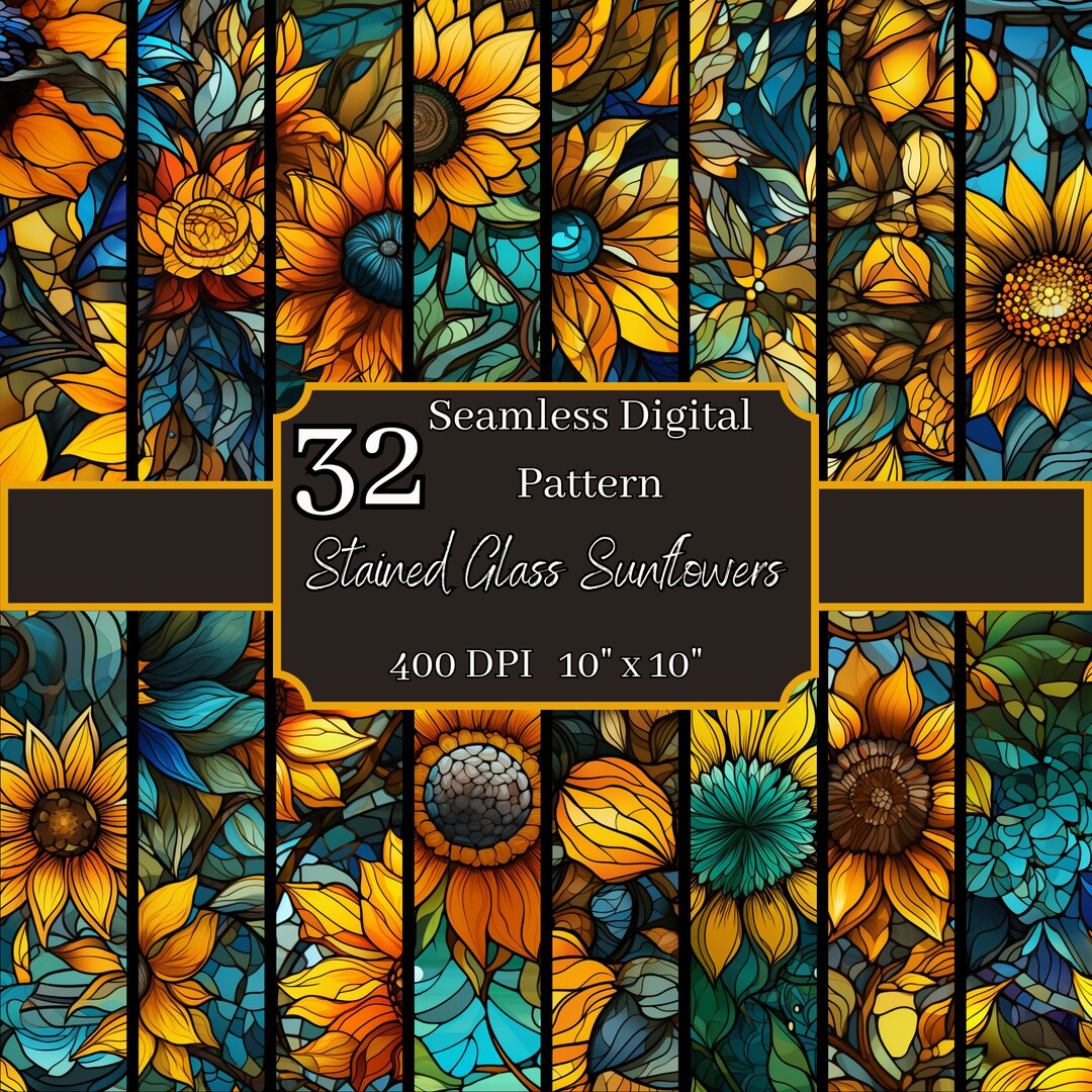 Stained Glass Sunflowers Seamless Patterns Bundle, High-resolution 400 ...