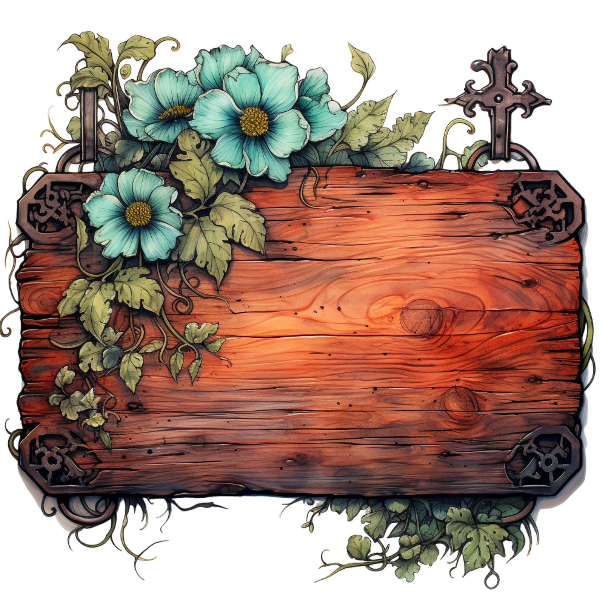 Floral Wooden Name Plate Clipart Bundle, PNG, for Digital Art, Junk ...