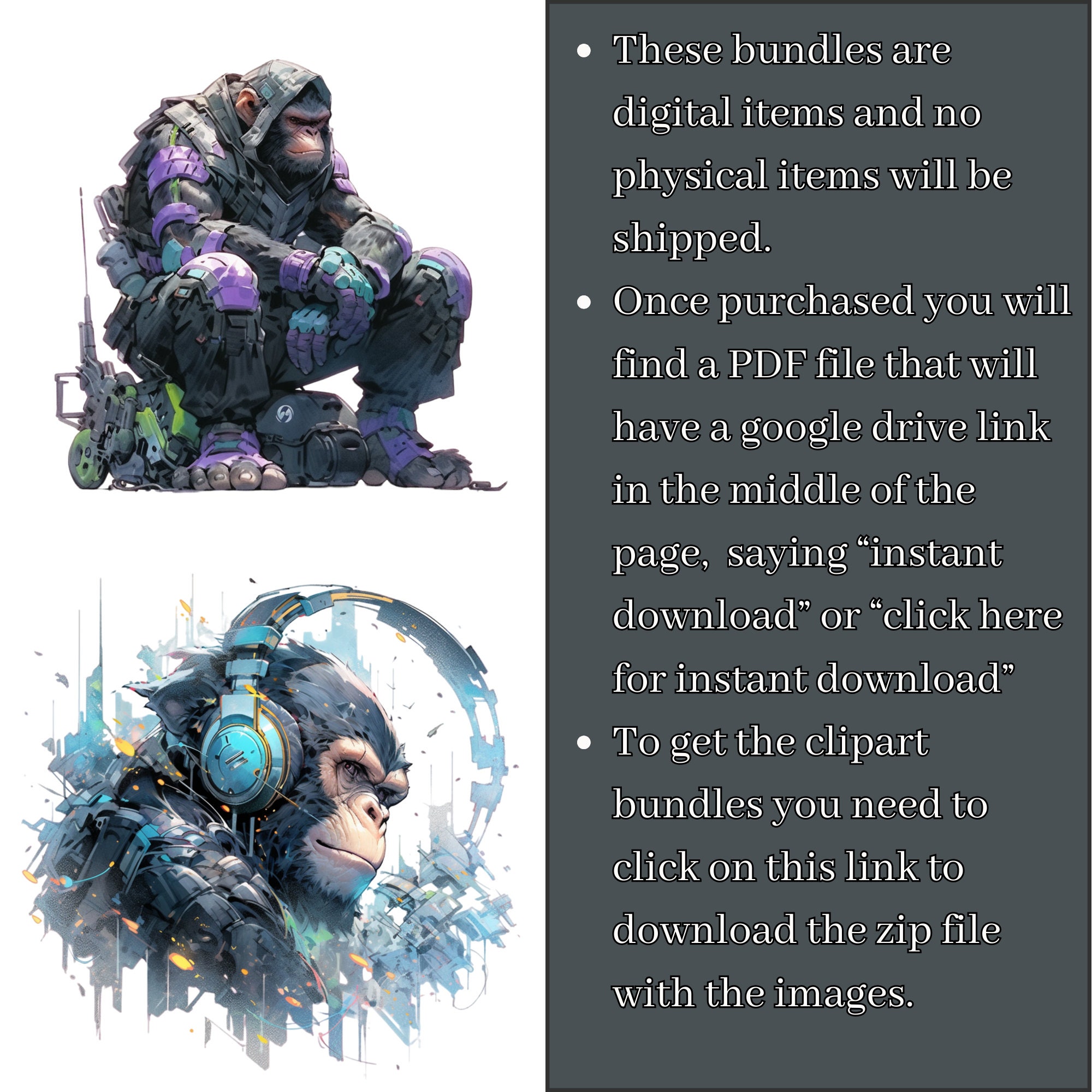 Cyberpunk Chimpanzee Clipart Bundle, PNG, for Digital Art, Junk Journal ...