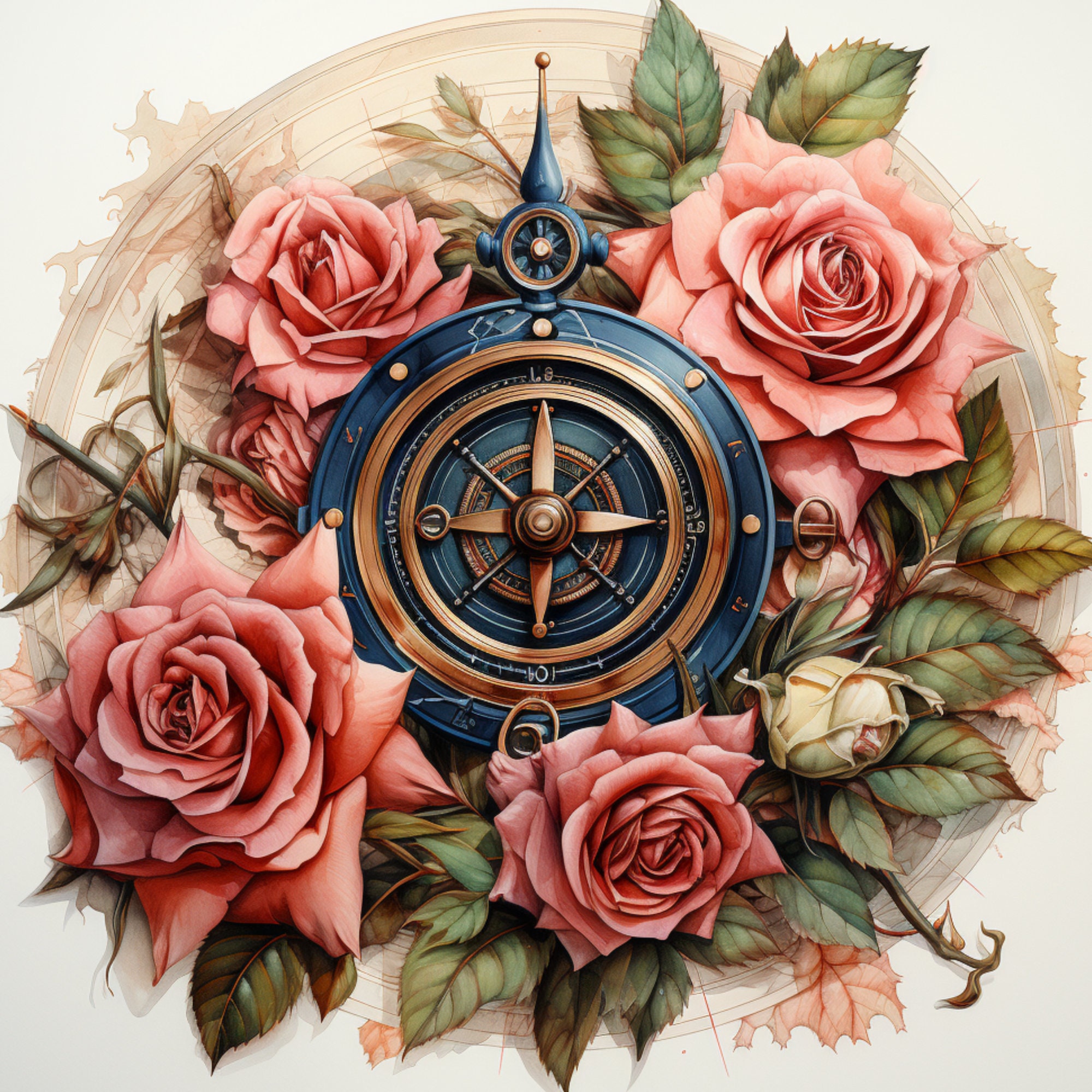 Rose Compass Clipart Bundle Elegant Nautical Illustrations - Etsy
