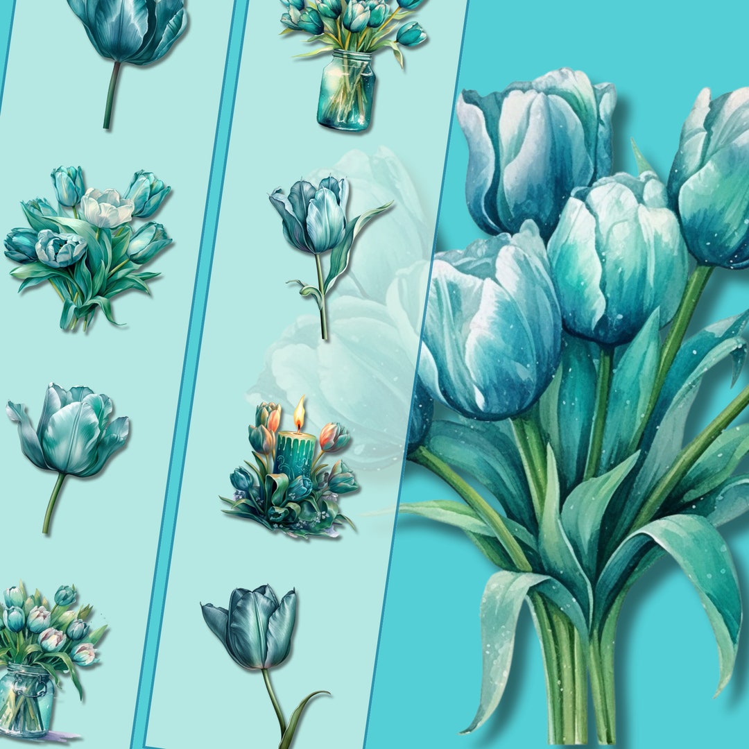 Teal Tulip Clipart Bundle - High-quality PNG Files, Instant Download ...