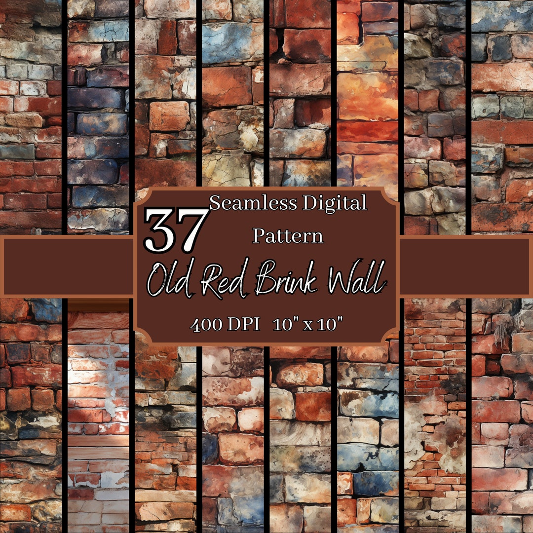 Old Red Brick Wall Seamless Patterns Bundle, Rustic 400 DPI, 10x10 Inch ...