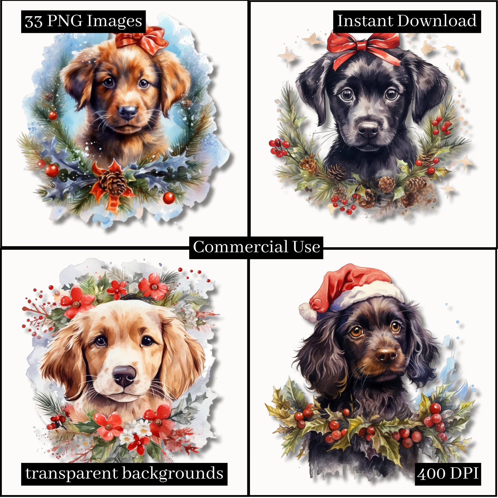 Christmas Puppy Clipart Bundle High-resolution PNG Files - Etsy