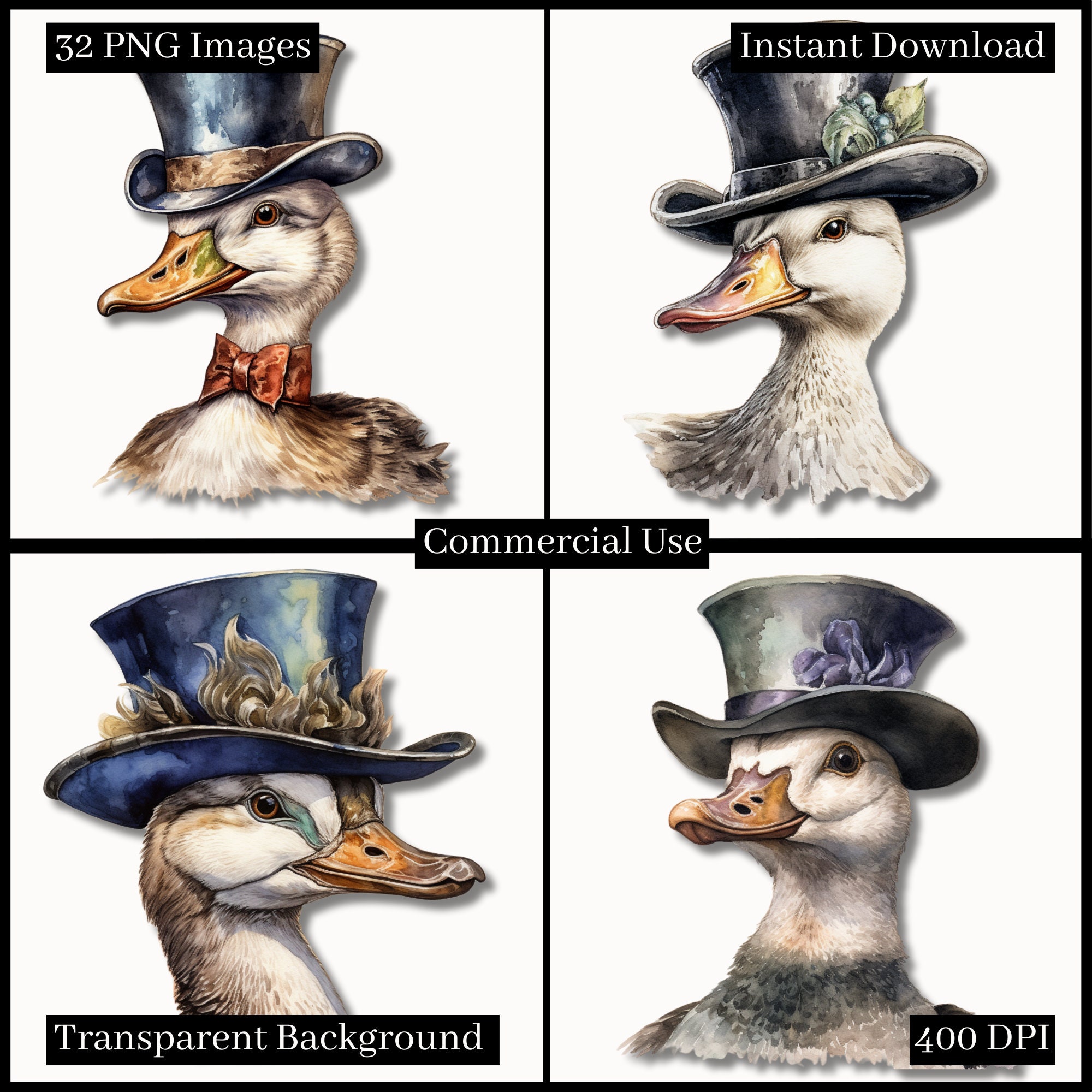 Goose Wearing a Top Hat Clipart Bundle PNG Format Junk - Etsy