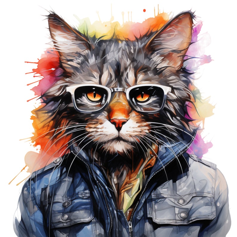 Punk Rock Cat Clipart Bundle, PNG, Ideal for Digital Art, Junk Journal ...