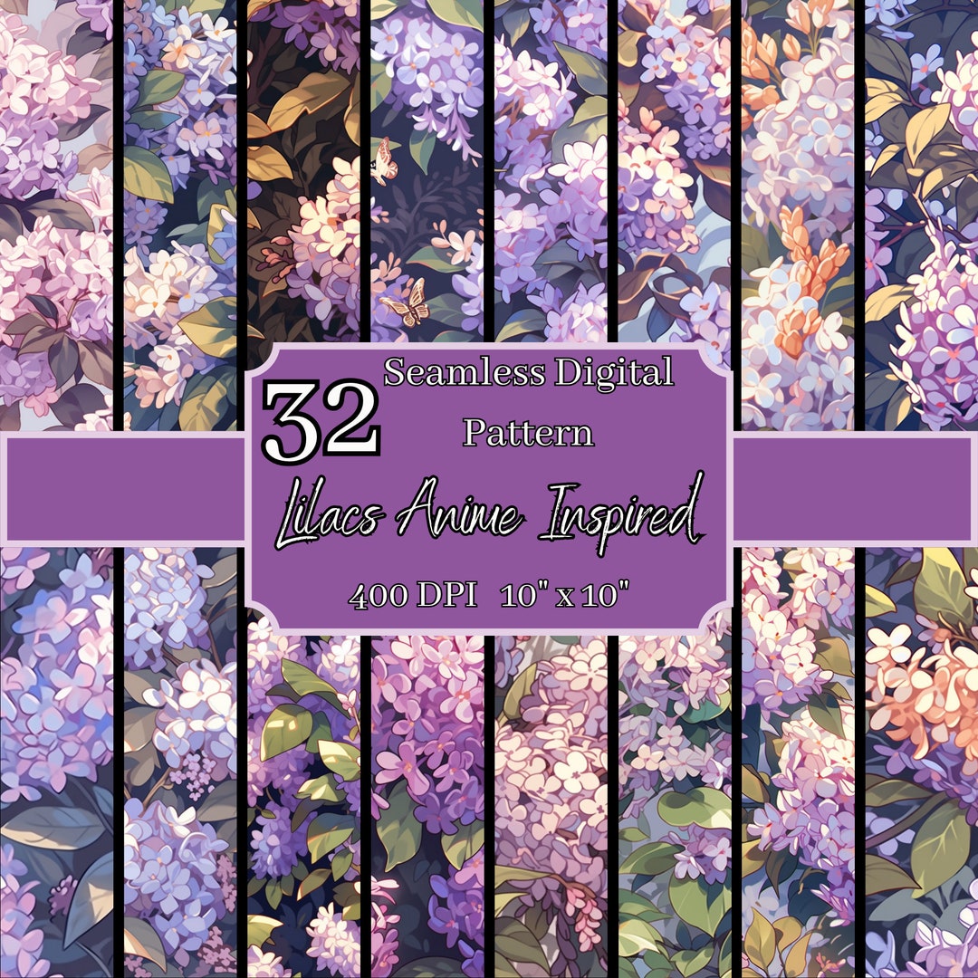 Lilacs Anime-inspired Seamless Patterns Bundle, Vibrant 400 DPI, 10x10 ...
