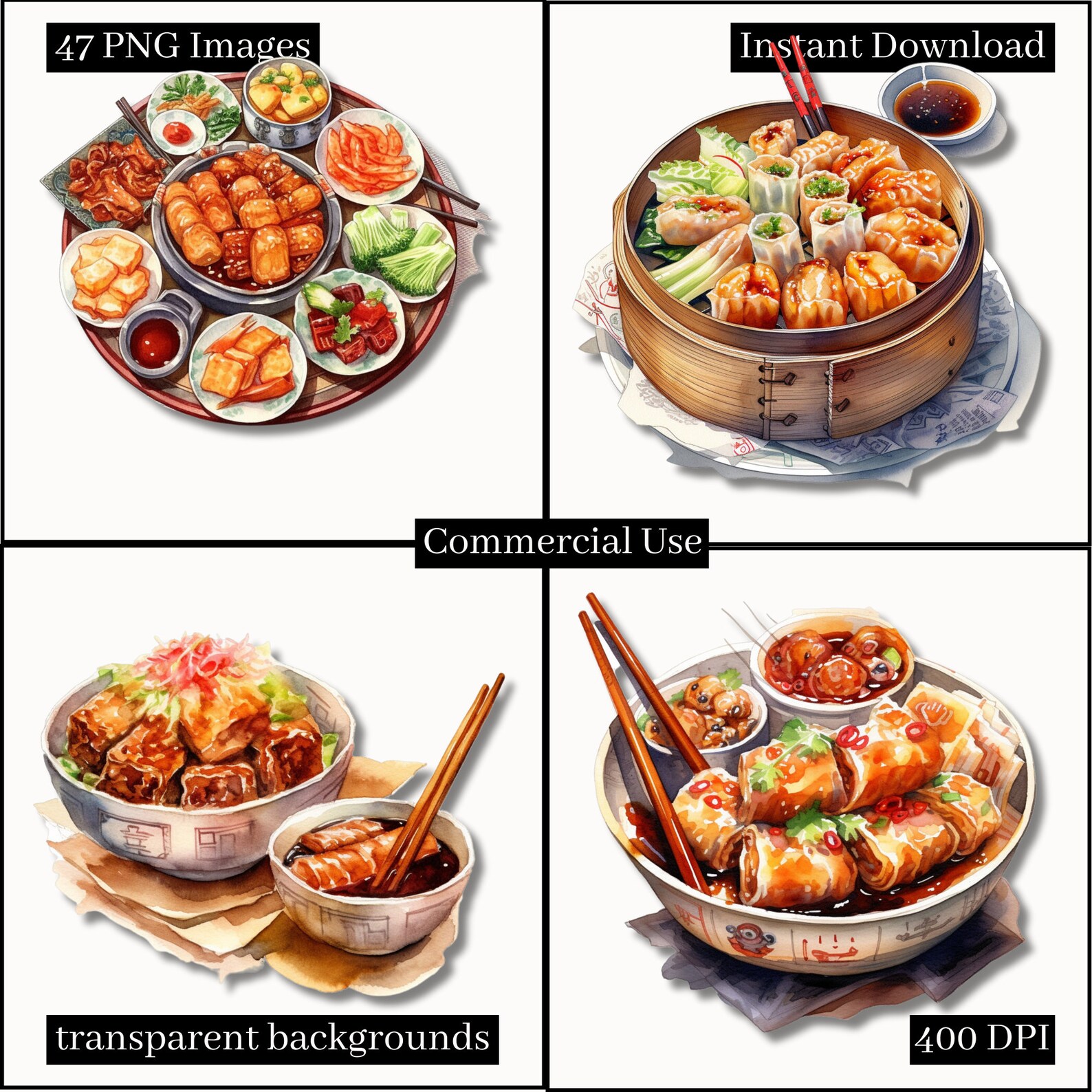 Chinese Food Clipart Bundle PNG, Chinese Food Clipart Ideal for Food ...