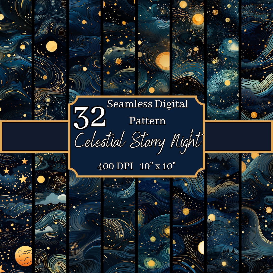 Celestial Starry Night Seamless Patterns Bundle, Cosmic 400 DPI, 10x10 ...