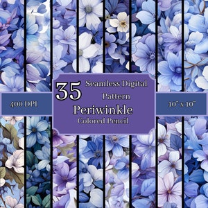 Colored Pencil Periwinkle Seamless Patterns Bundle, High-resolution 400 ...
