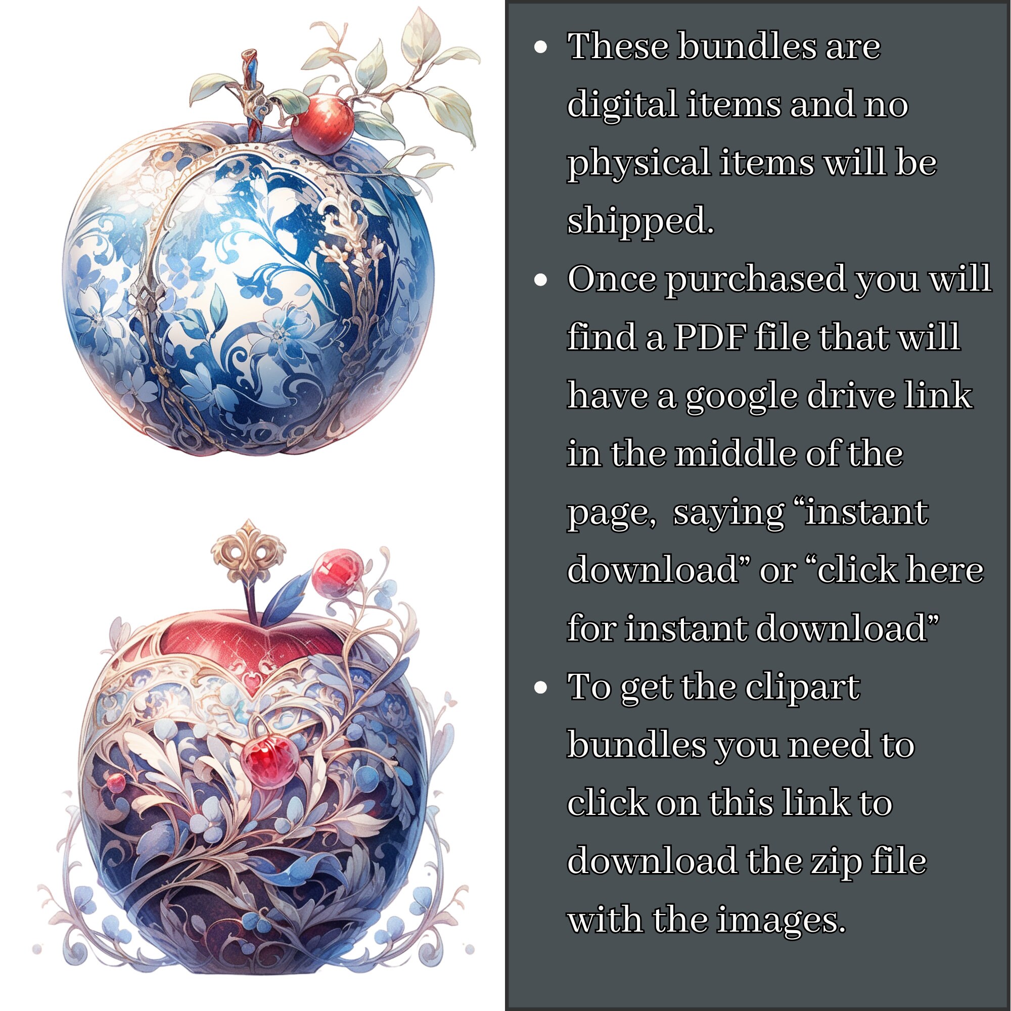 Enchanted Apple Clipart Bundle, PNG Format, Artistic Creations, Junk ...