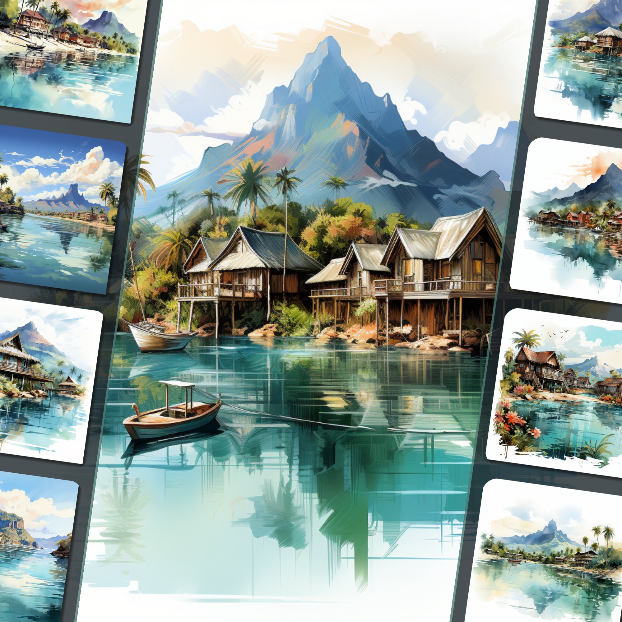 Bora Bora French Polynesia Clipart Bundle PNG Format for - Etsy