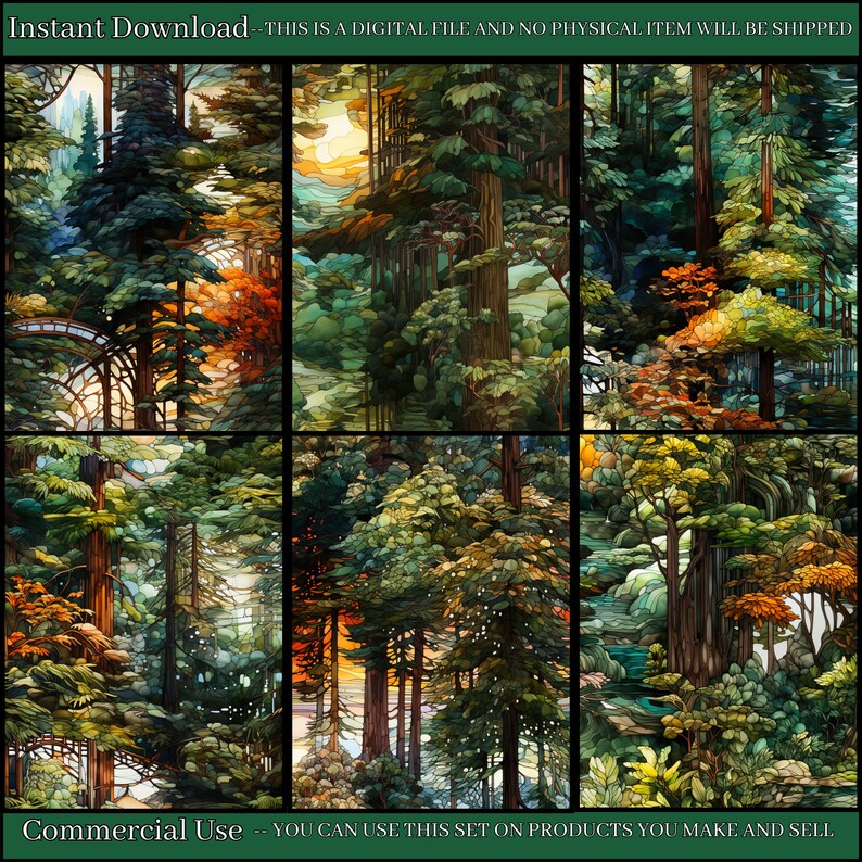 Stained Glass Forest Seamless Patterns Bundle, High-resolution 400 DPI ...