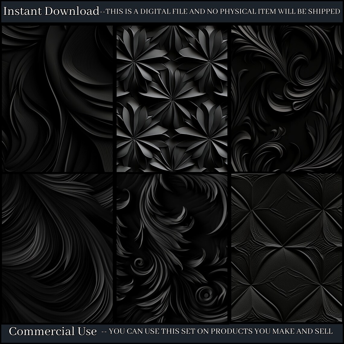 Black Lux Texture Seamless Patterns Bundle, Chic 400 DPI, 10x10 Inch ...