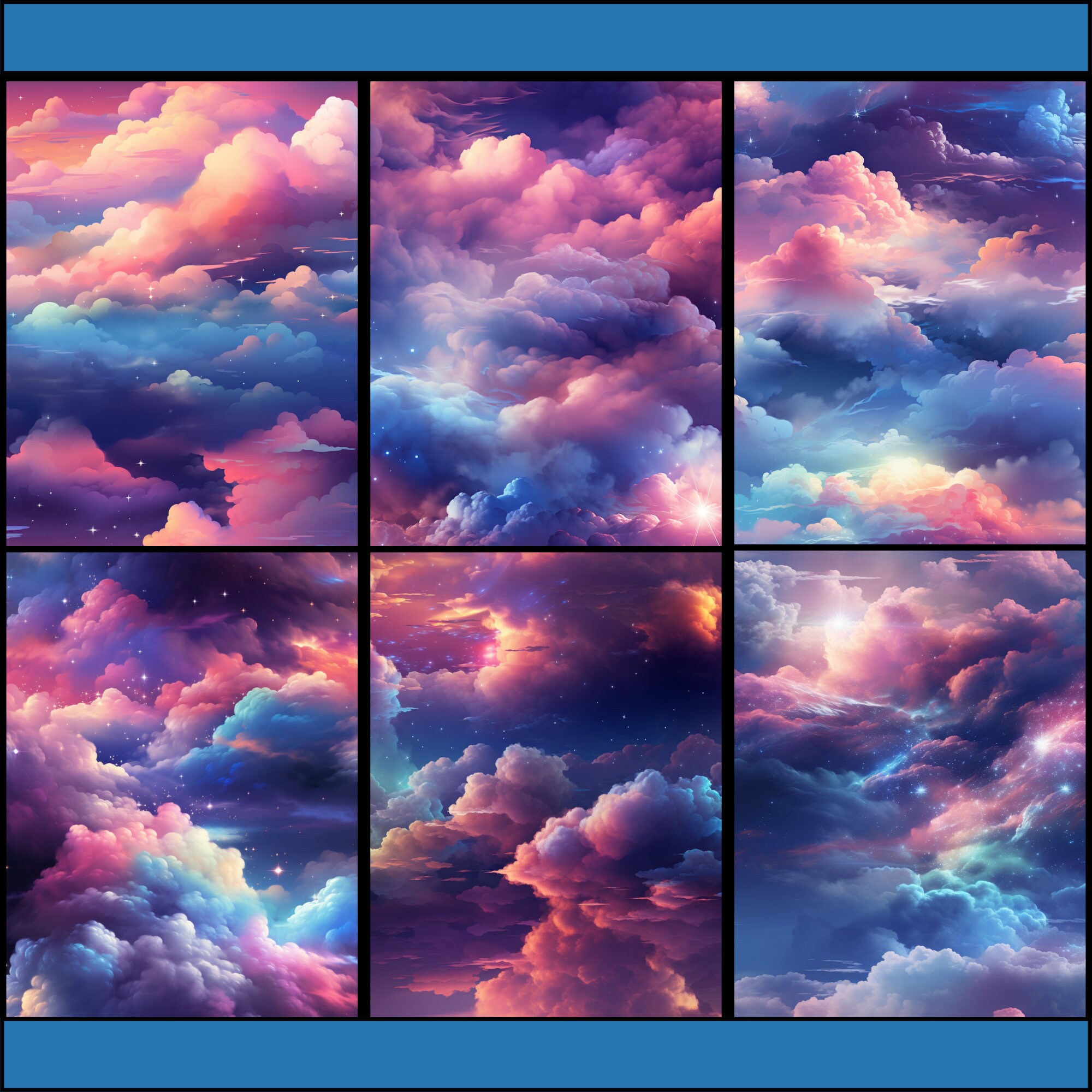Cotton Candy Galaxy Clouds Seamless Patterns Bundle, Ethereal 400 DPI ...