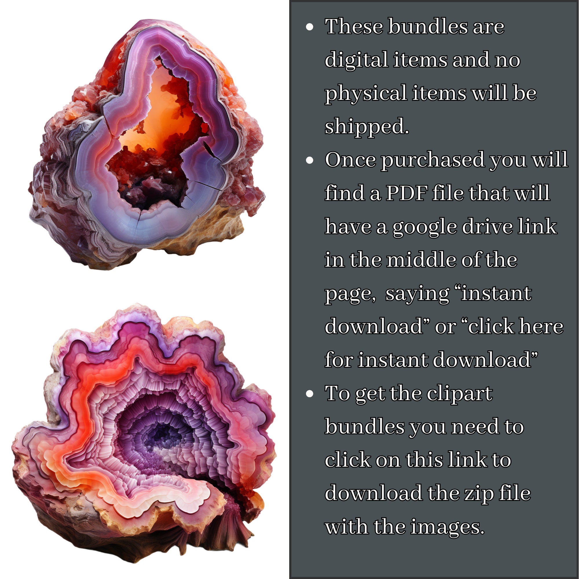 Pink & Orange Geode Clipart Bundle PNG Format Artistic - Etsy
