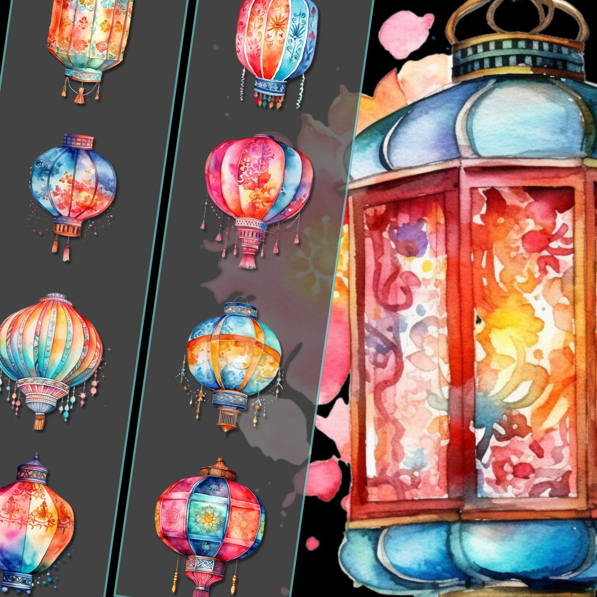 Paper Lantern Clipart Collection PNG Graphics Perfect for DIY Projects ...