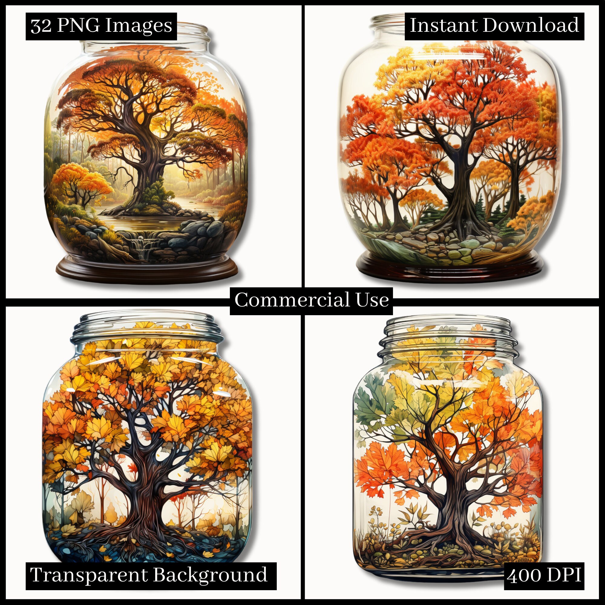 Fall Tree in a Jar Clipart Bundle PNG for Digital Art Junk - Etsy