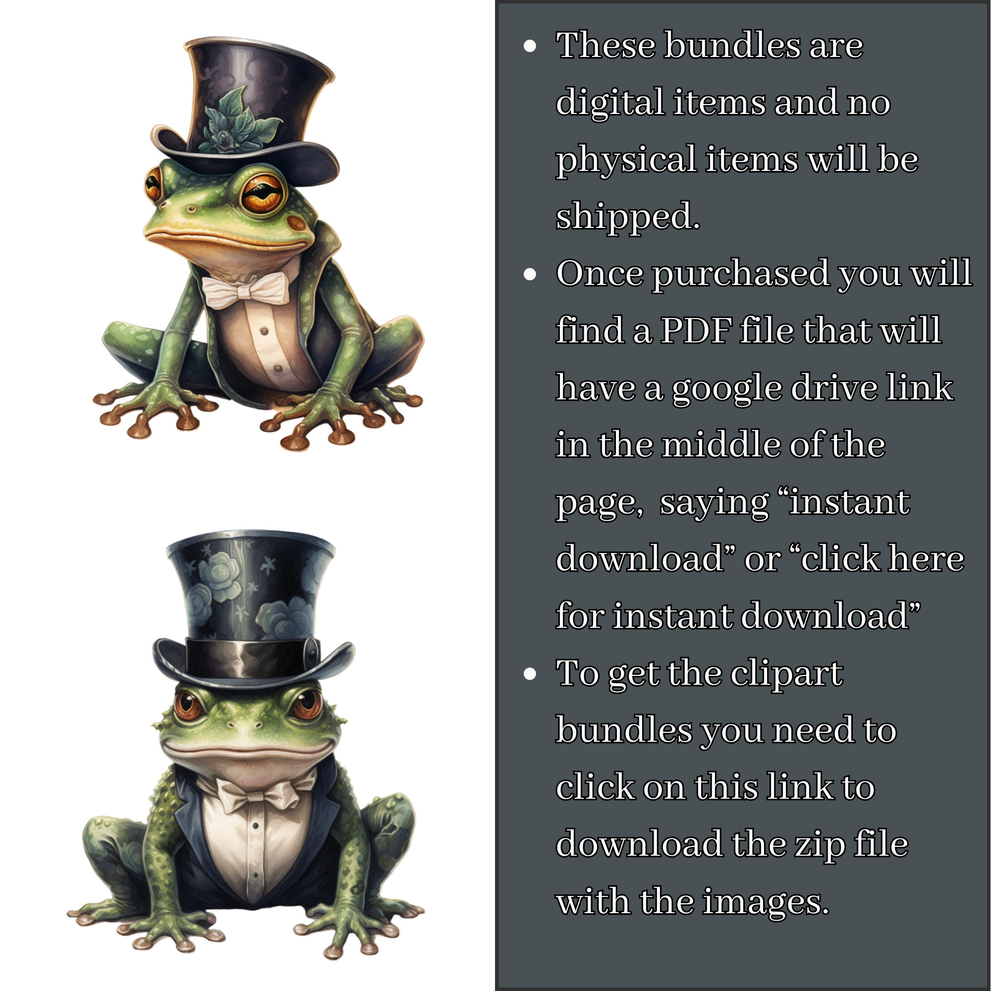Top Hat Frog Clipart Bundle, PNG Format, Artistic Creations, Junk ...