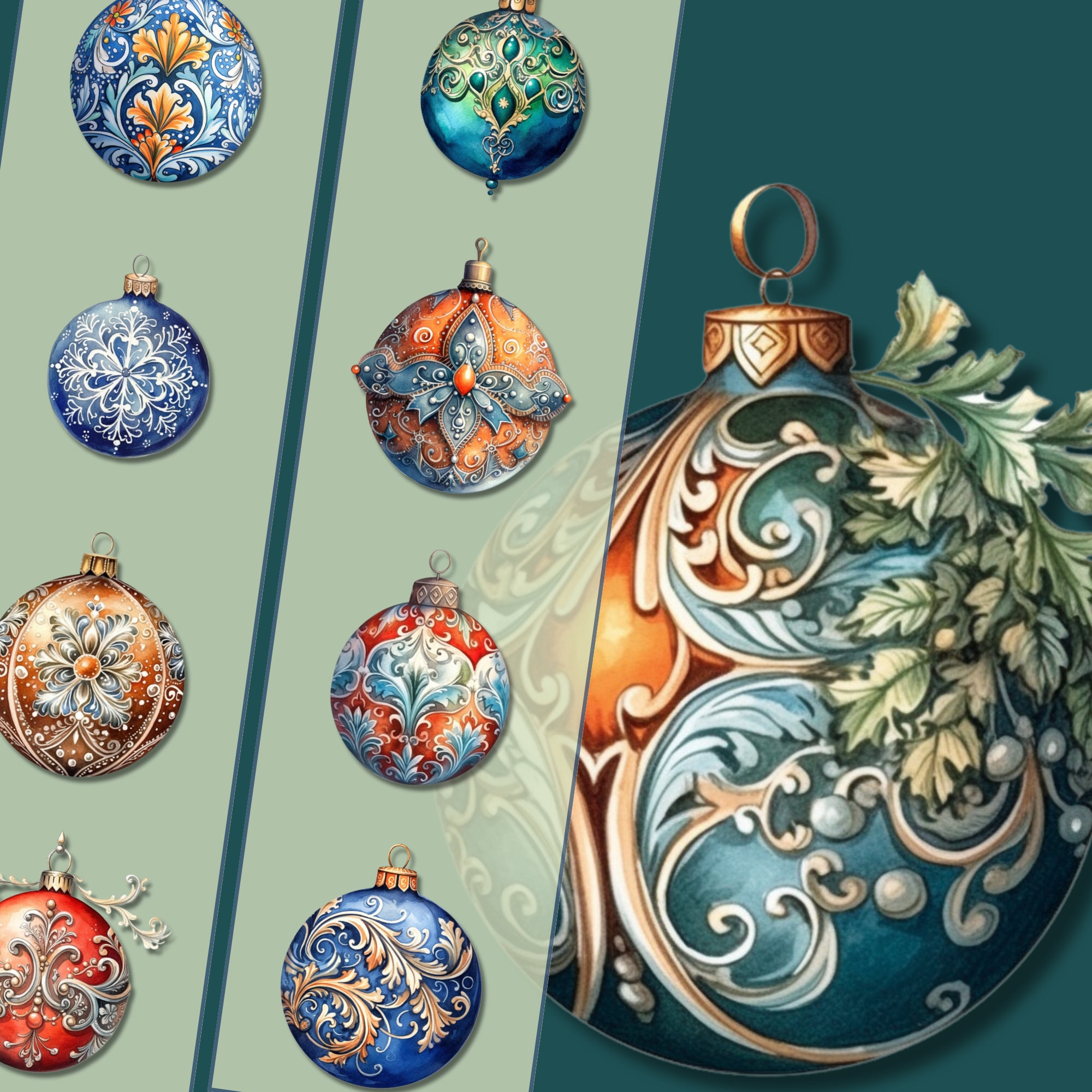 Christmas Ornaments Clipart Collection PNG Graphics, Invitations ...