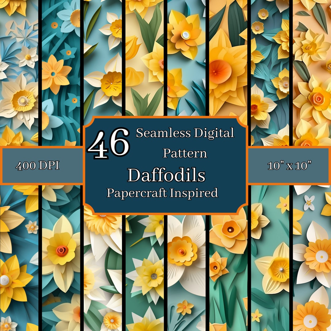 Daffodils Papercraft Inspired Seamless Patterns Bundle, High-resolution ...