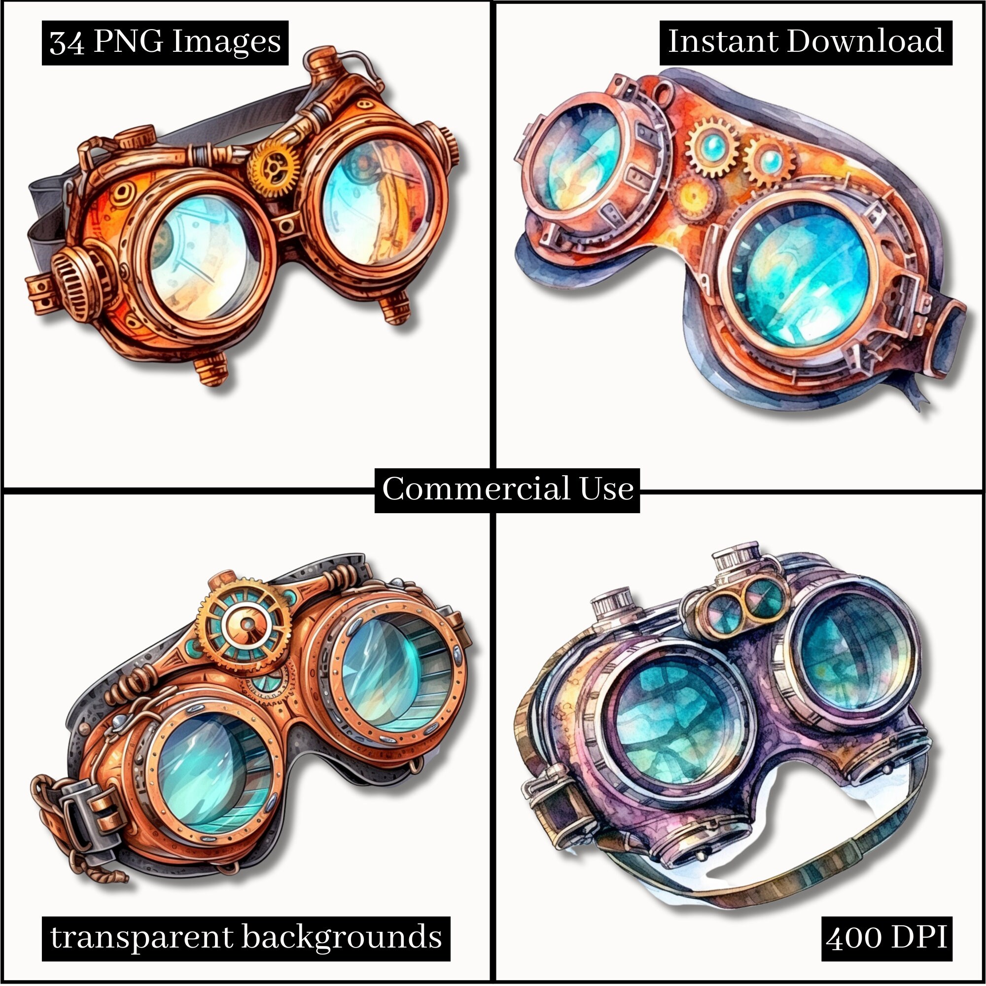 Steampunk Goggle Clipart Bundle High-resolution PNG Files - Etsy