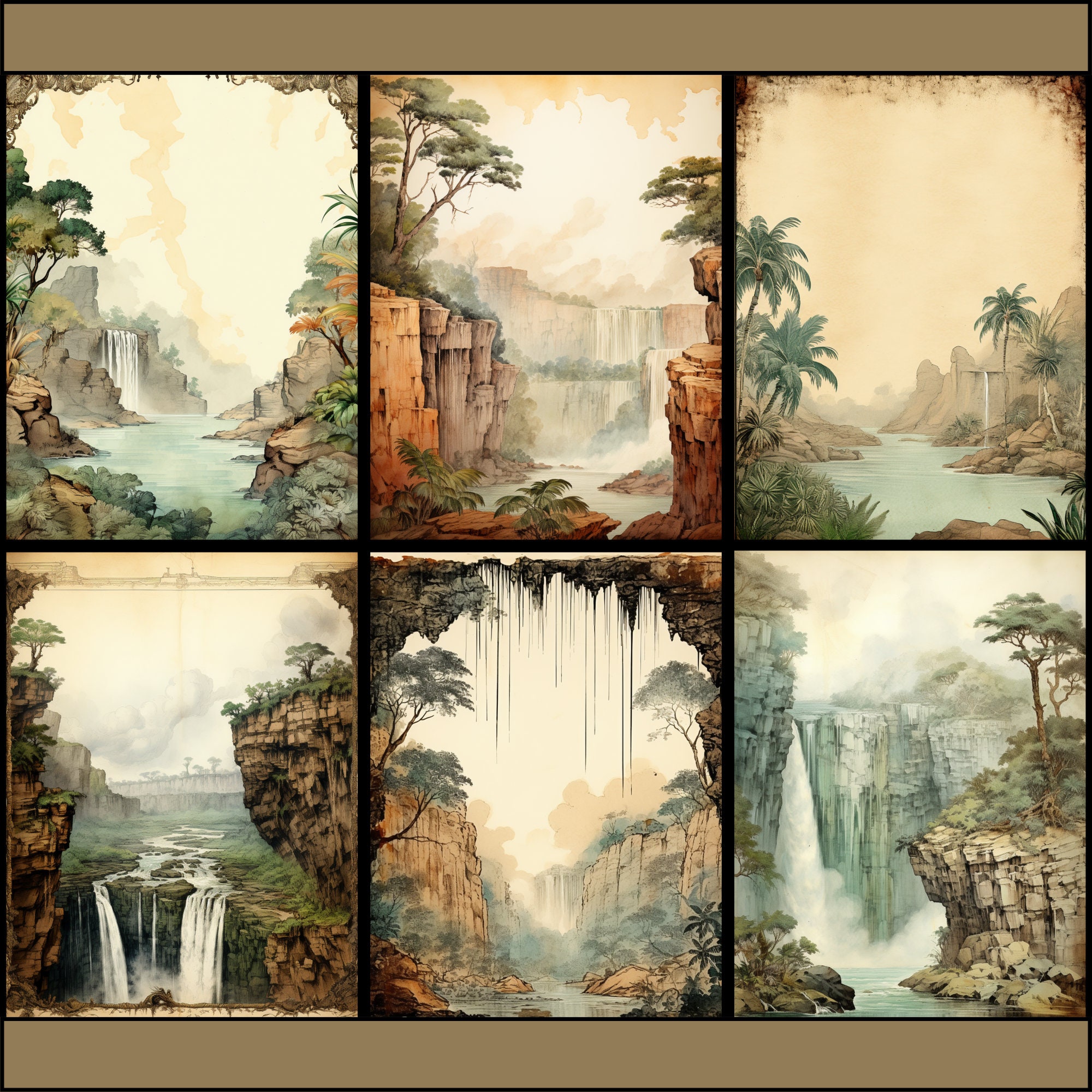 African Waterfall, Junk Journal Pages Bundle, 8.5x11, 364 DPI ...