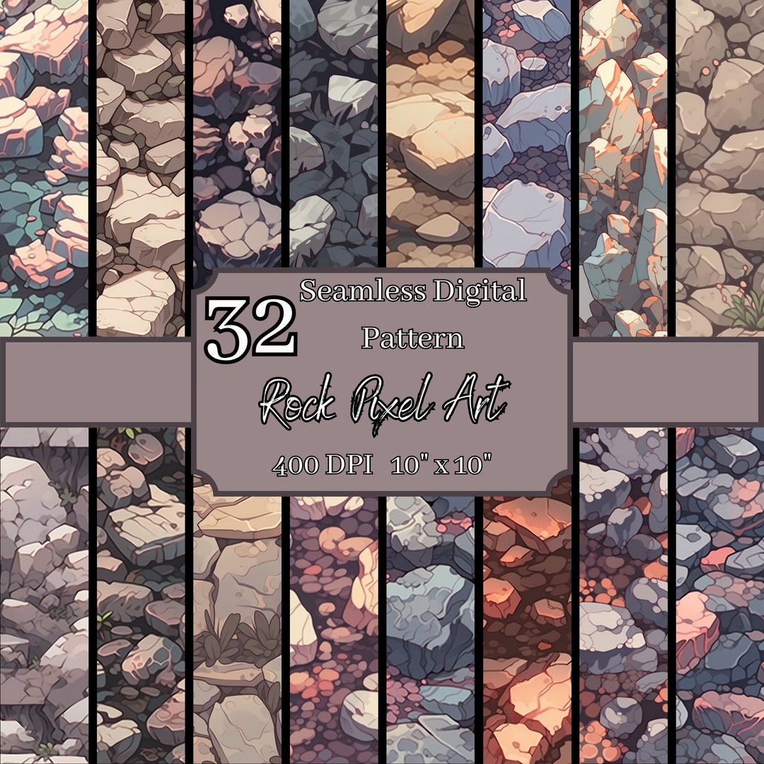 Rock Pixel Art Seamless Patterns Bundle, High-resolution 400 DPI, 10x10 ...
