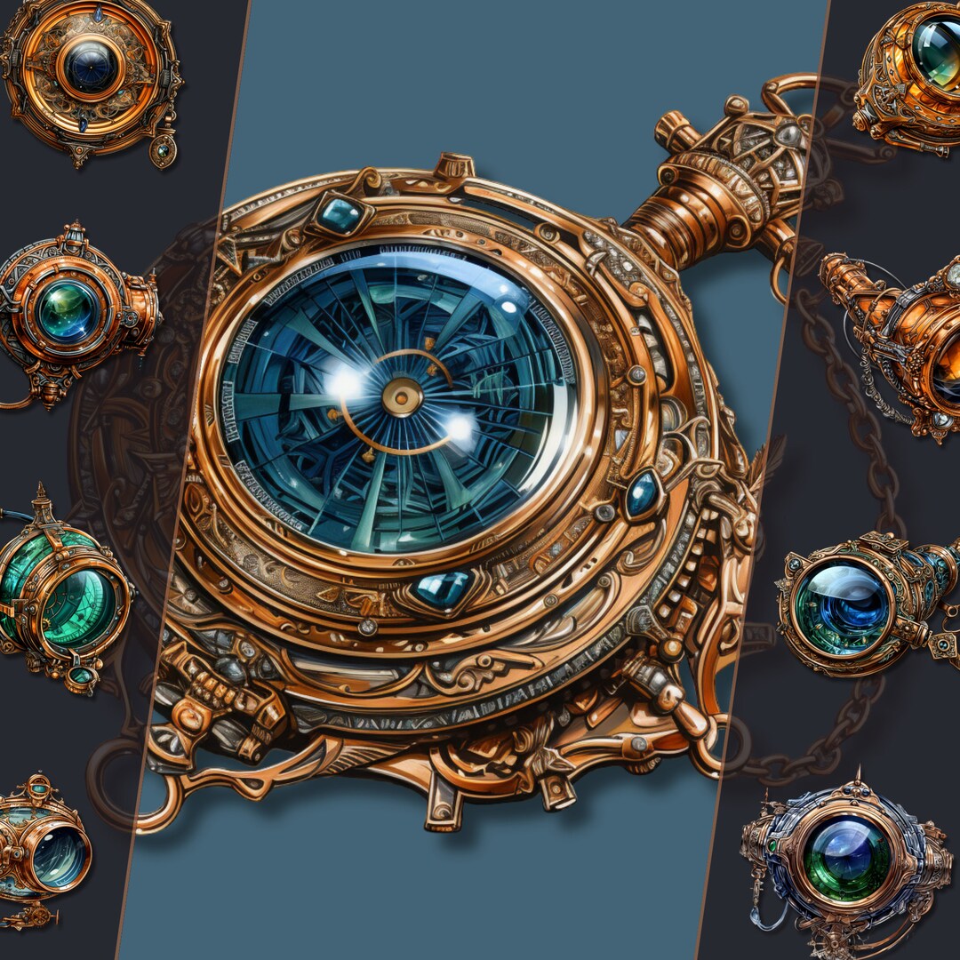 Steampunk Monocle Clipart Bundle, PNG Clipart, Mechanical Eyewear Art ...