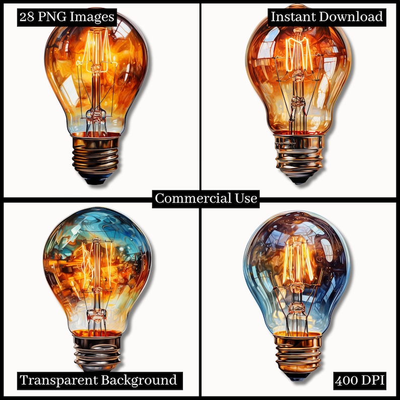 Light Bulb Clipart Bundle, PNG, for Digital Art, Junk Journal and ...