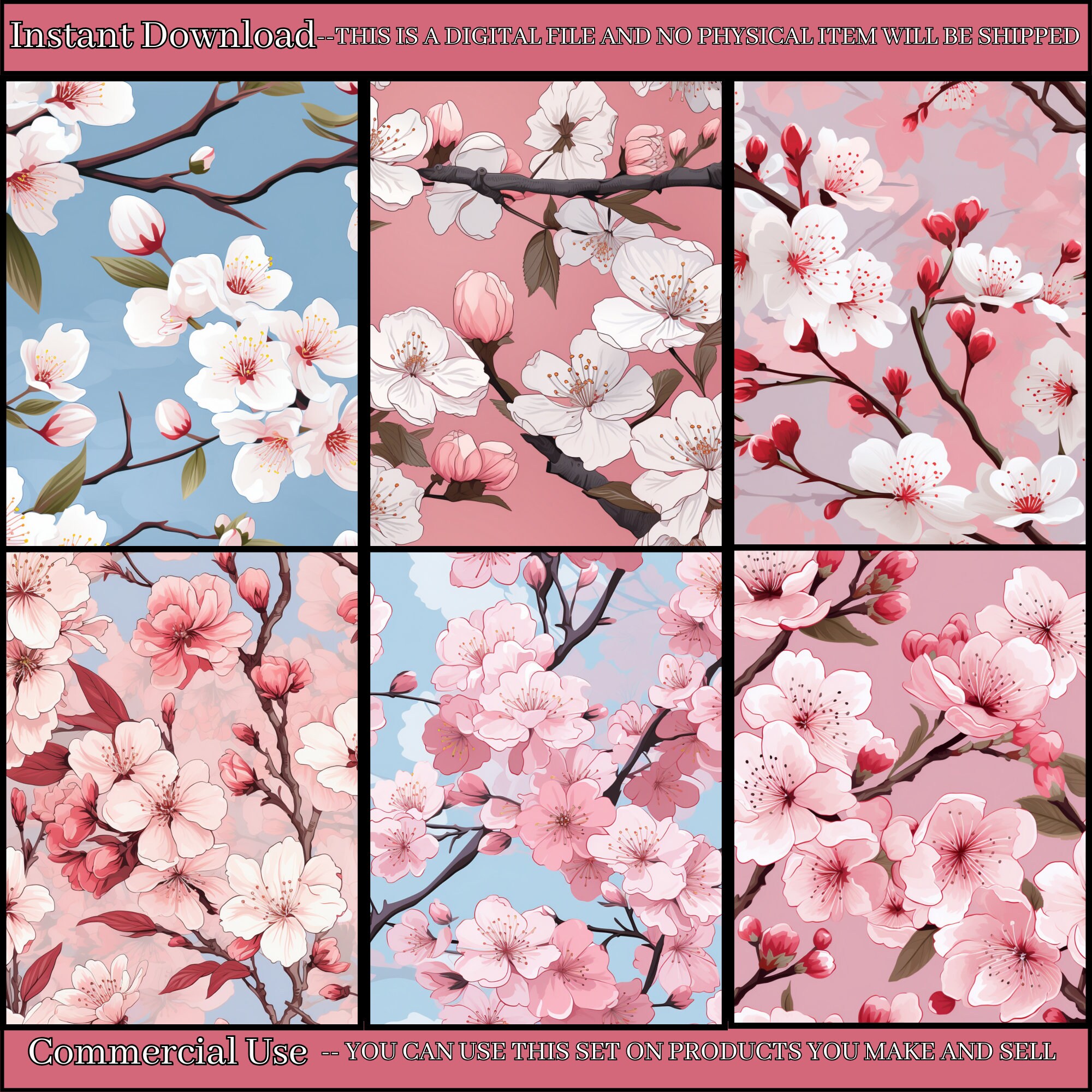 Cherry Blossom Seamless Patterns Bundle Delicate 400 DPI - Etsy