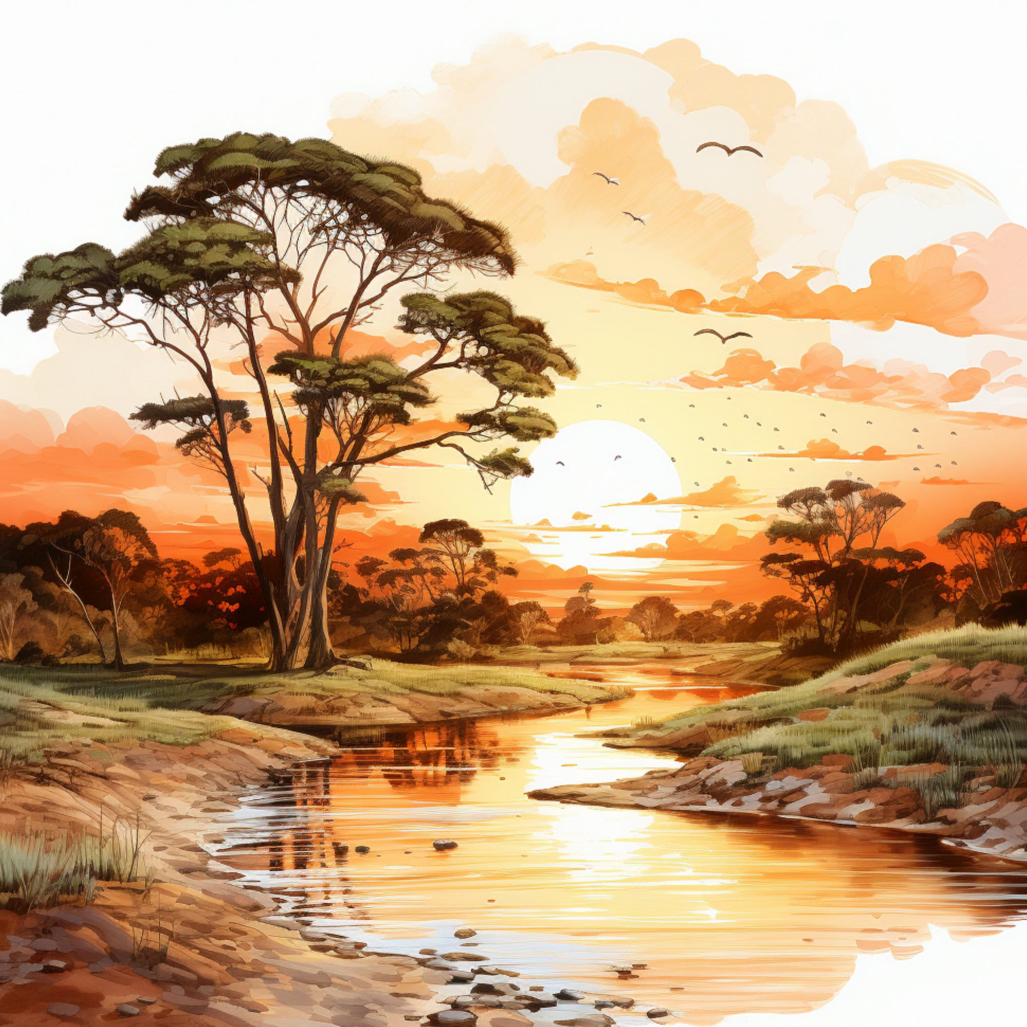 African Sunset Clipart Bundle High-resolution PNG Files,for Personal ...