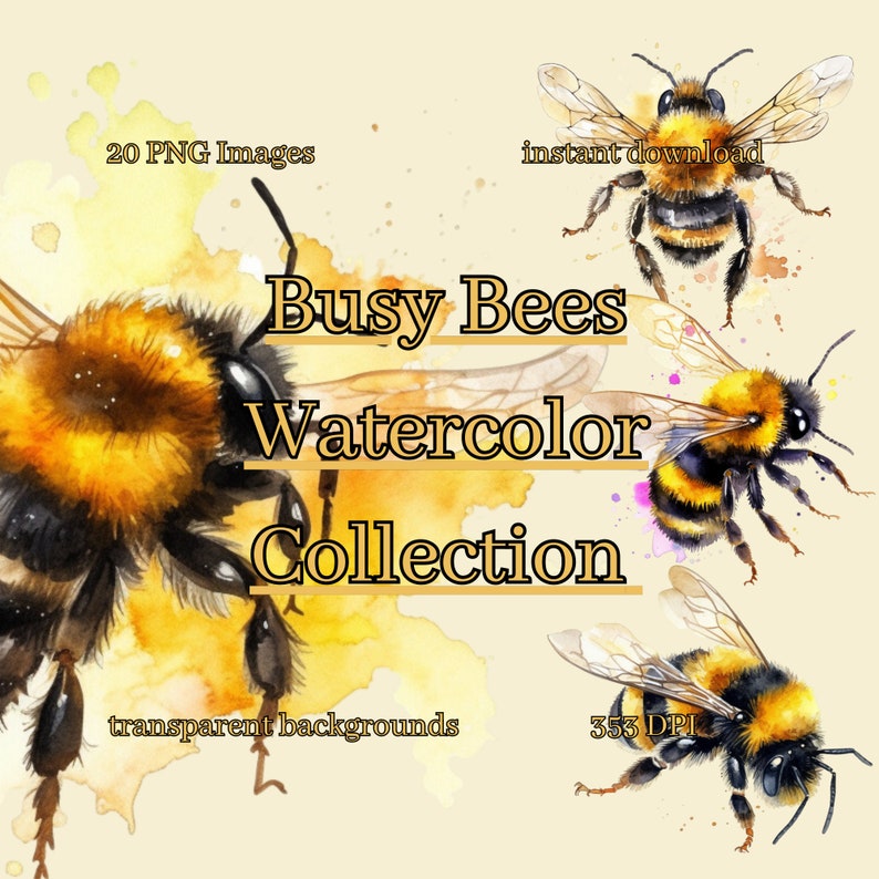 Bumblebee Clipart Busy Bees Watercolor Collection Adorable - Etsy