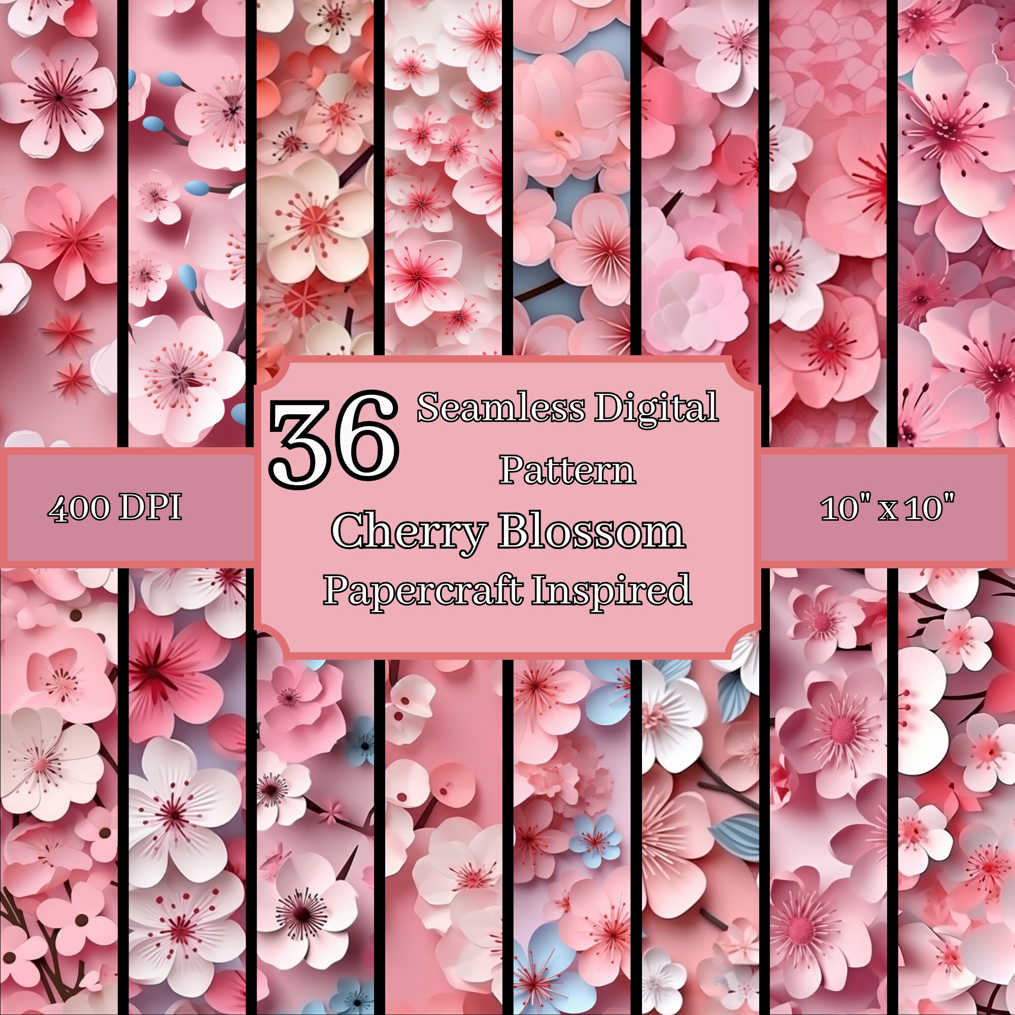 Cherry Blossom Papercraft Inspired Seamless Patterns Bundle, 400 DPI ...