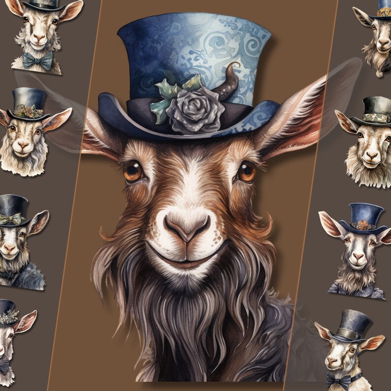 Top Hat Goat Clipart Bundle PNG Format for Junk Journals and - Etsy