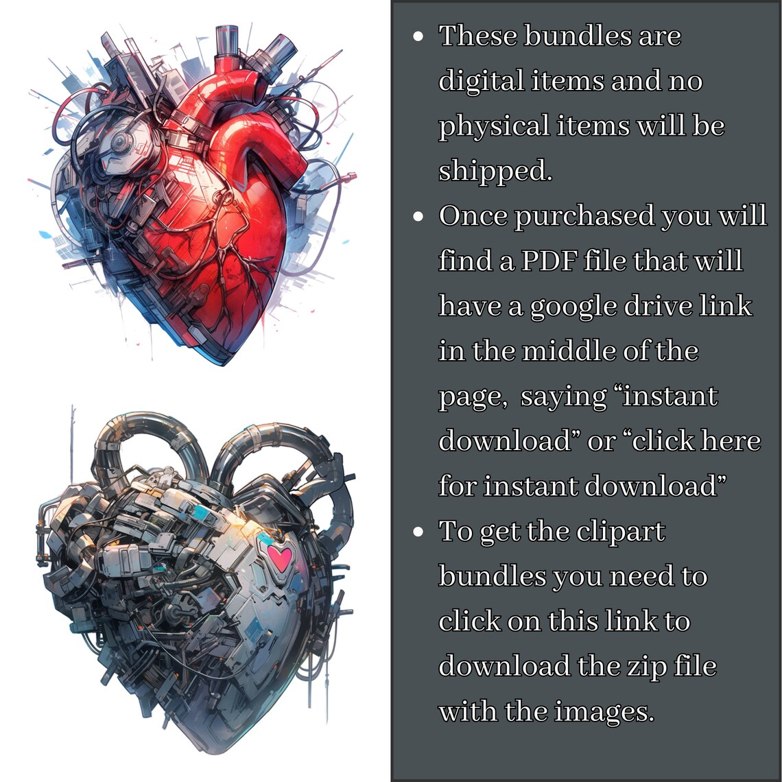 Cyberpunk Heart Clipart Bundle, PNG, Ideal for Digital Art, Junk ...