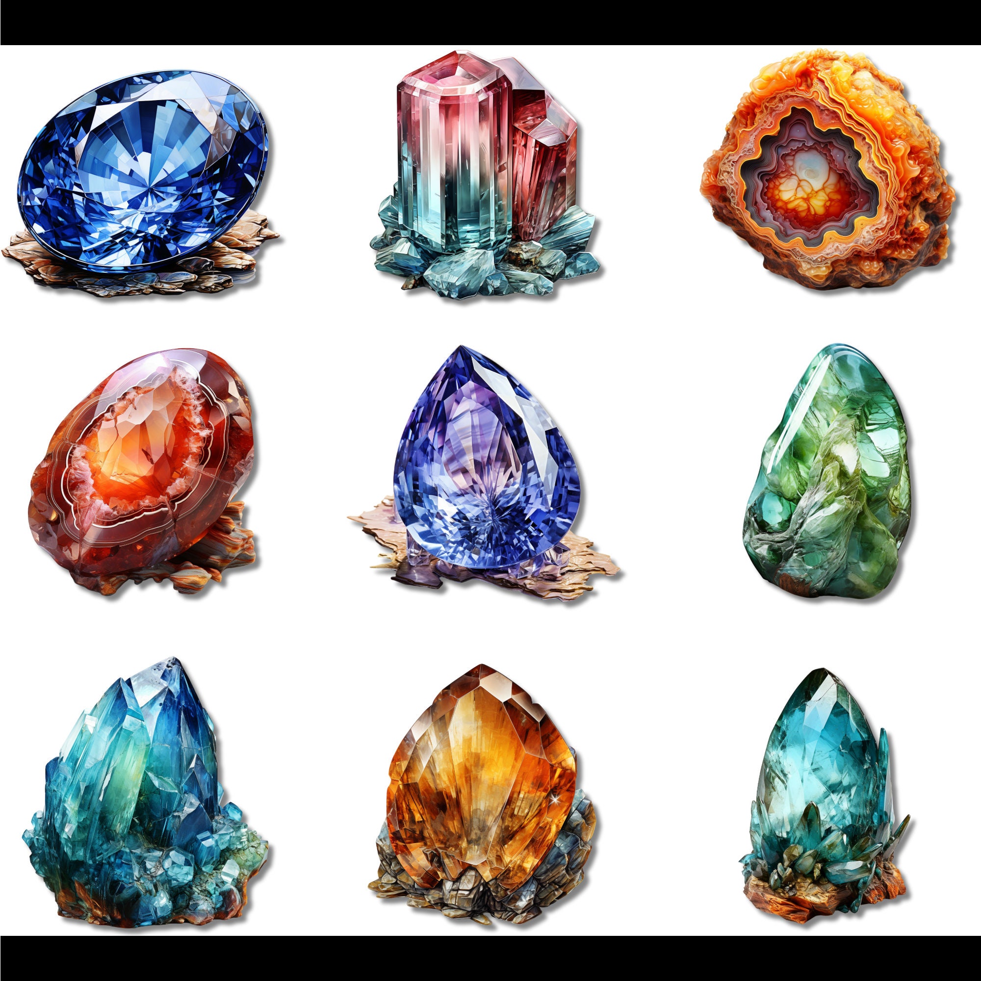 Mega Gemstone Clipart Bundle, Over 1000 PNG Images, Ultimate Gemstone ...