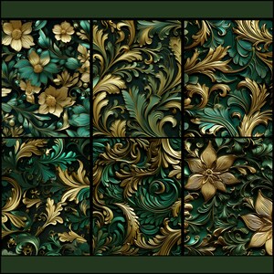 Green and Gold Foil Seamless Patterns Bundle, Luxurious 400 DPI, 10x10 ...