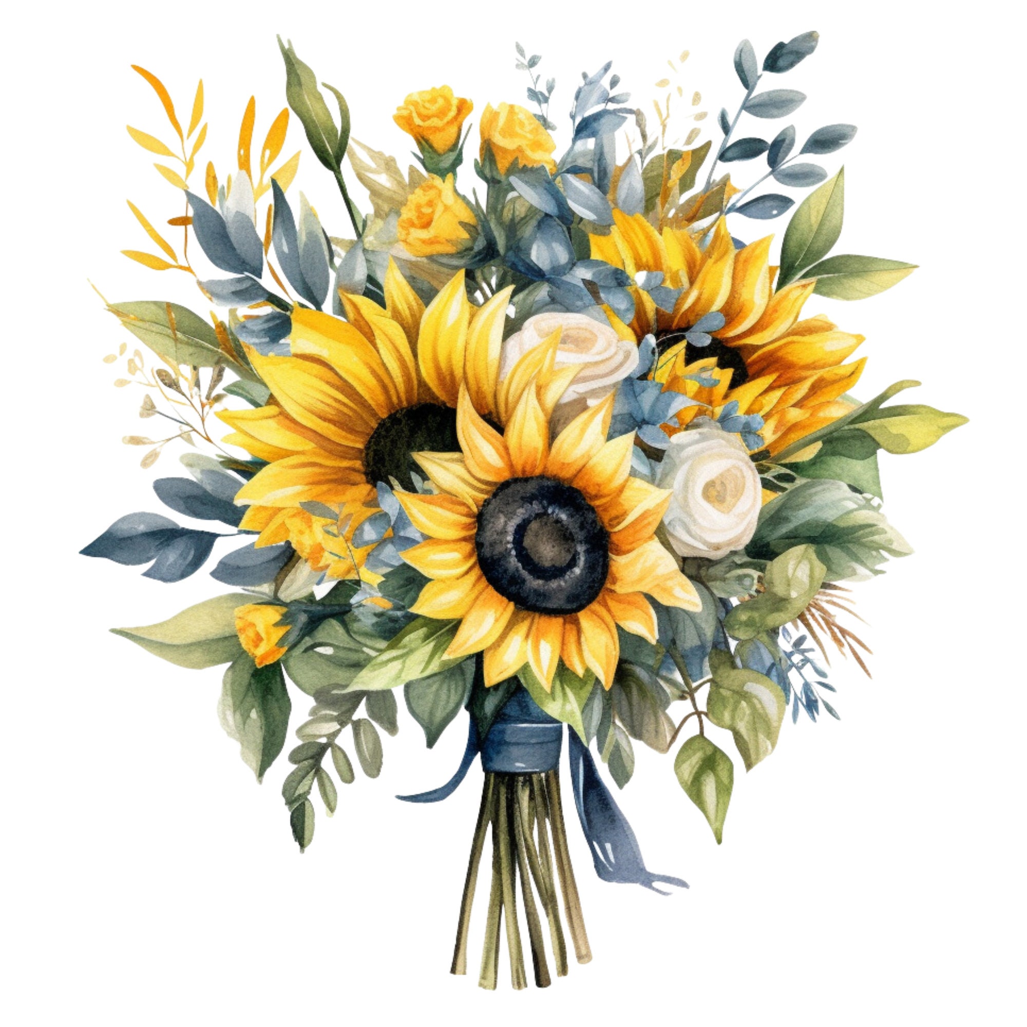 Sunflower Clipart Autumn Blooms Watercolor Collection Rustic - Etsy