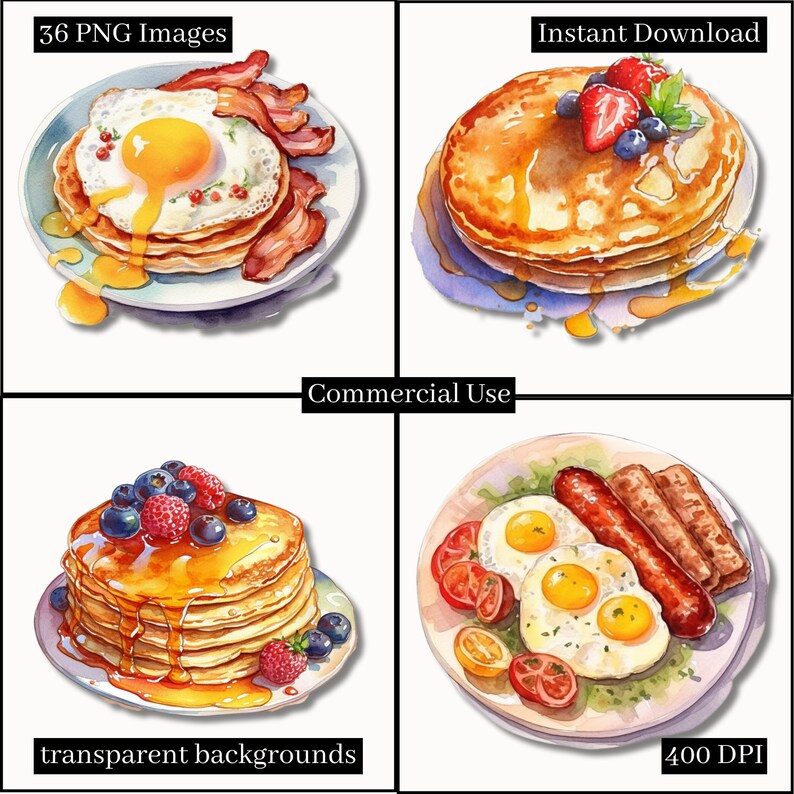 Breakfast Food Clipart Collection PNG Graphics Perfect for - Etsy