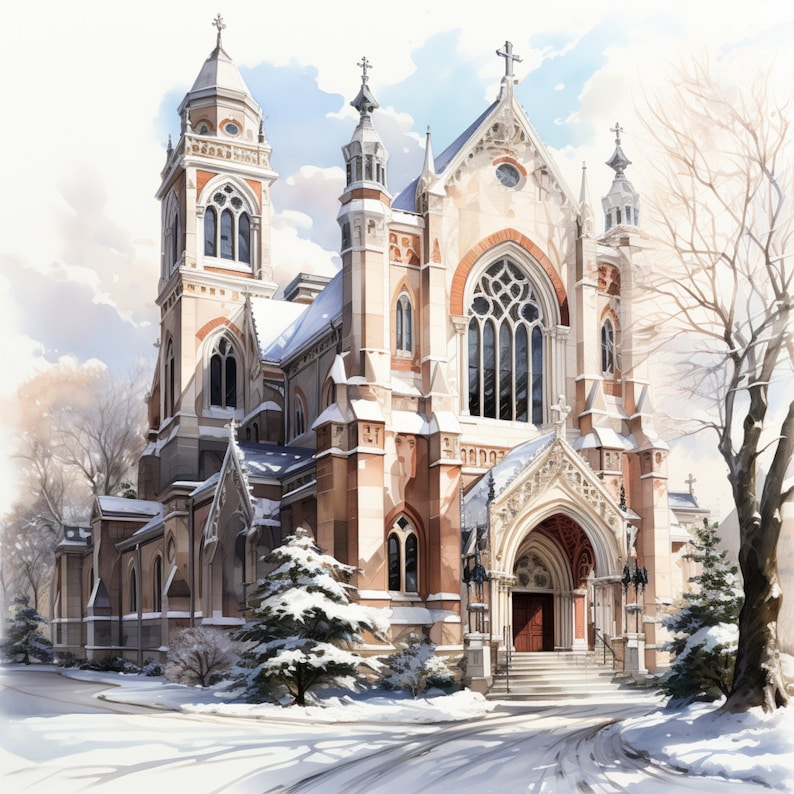 Snowy Church Clipart Bundle Enchanting Winter Illustrations - Etsy