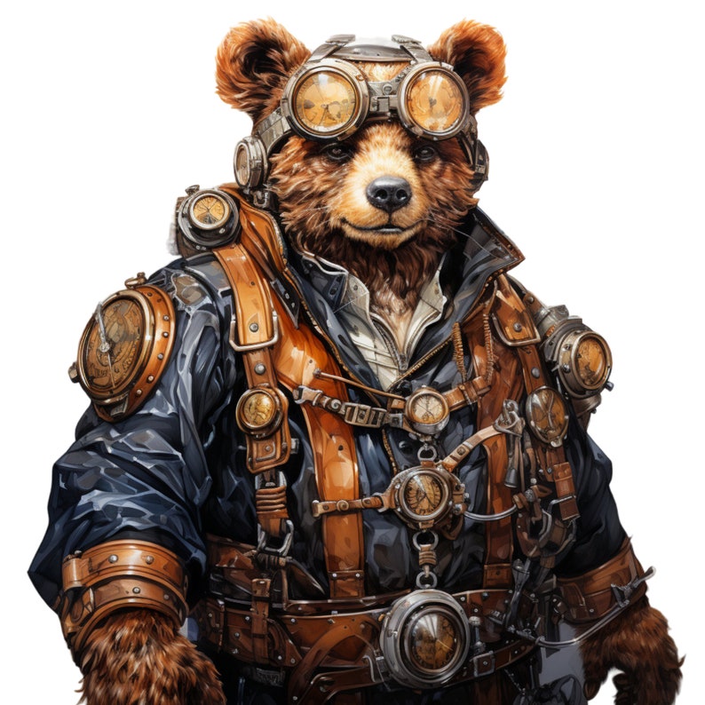 Steampunk Bear Clipart Bundle PNG Clipart Mechanical - Etsy