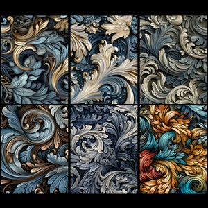 Engraved Ornamental Swirls Seamless Patterns Bundle, High-resolution ...