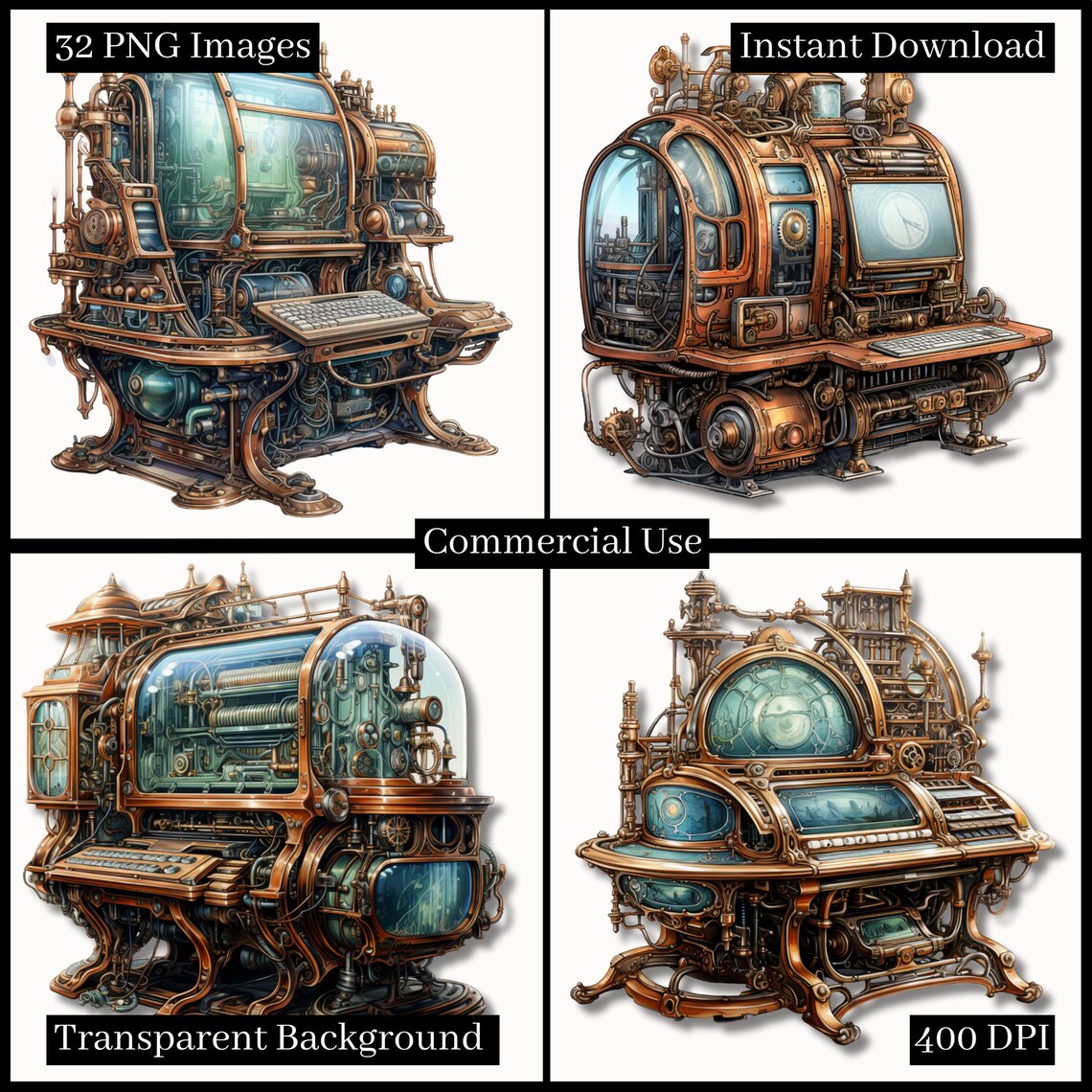 Steampunk Computer PNG Clipart Bundle for Personal & - Etsy