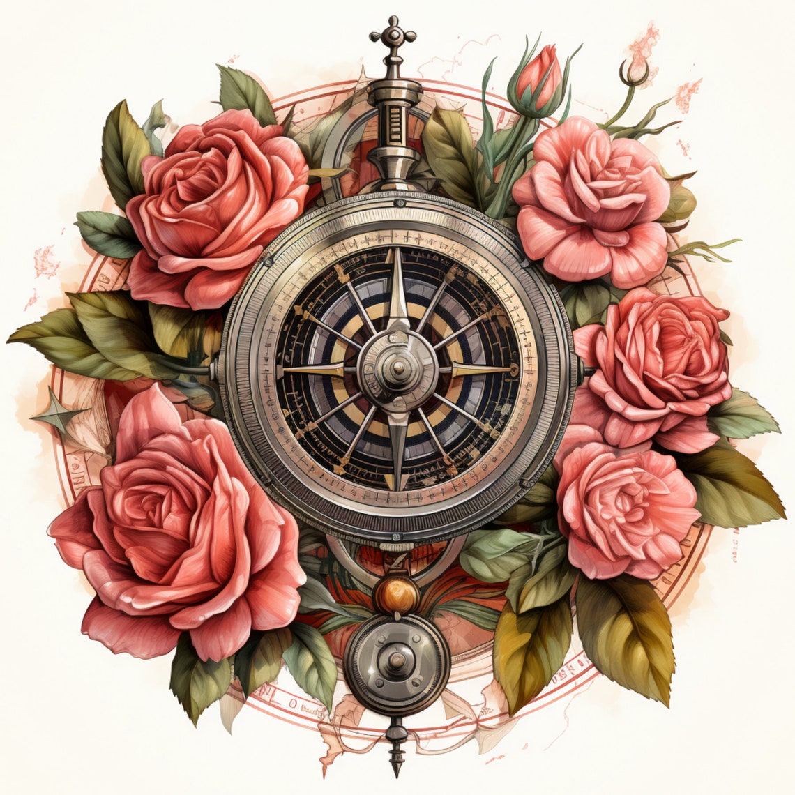 Rose Compass Clipart Bundle Elegant Nautical Illustrations - Etsy