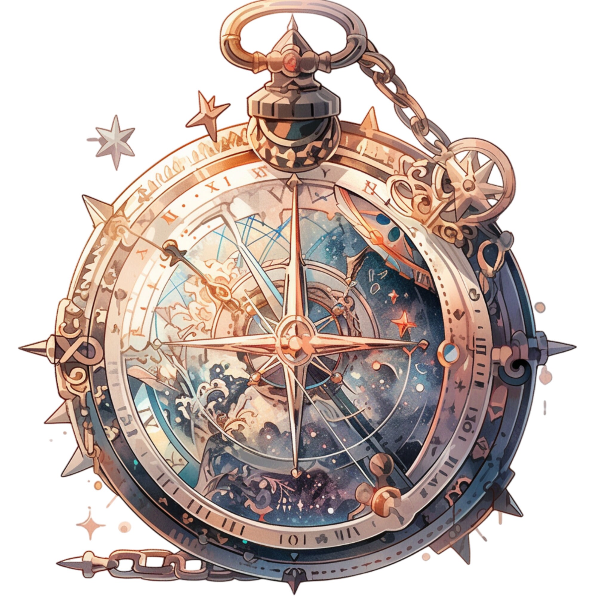 Enchanted Astrolabe Clipart Bundle, PNG Format, Ornate Celestial ...