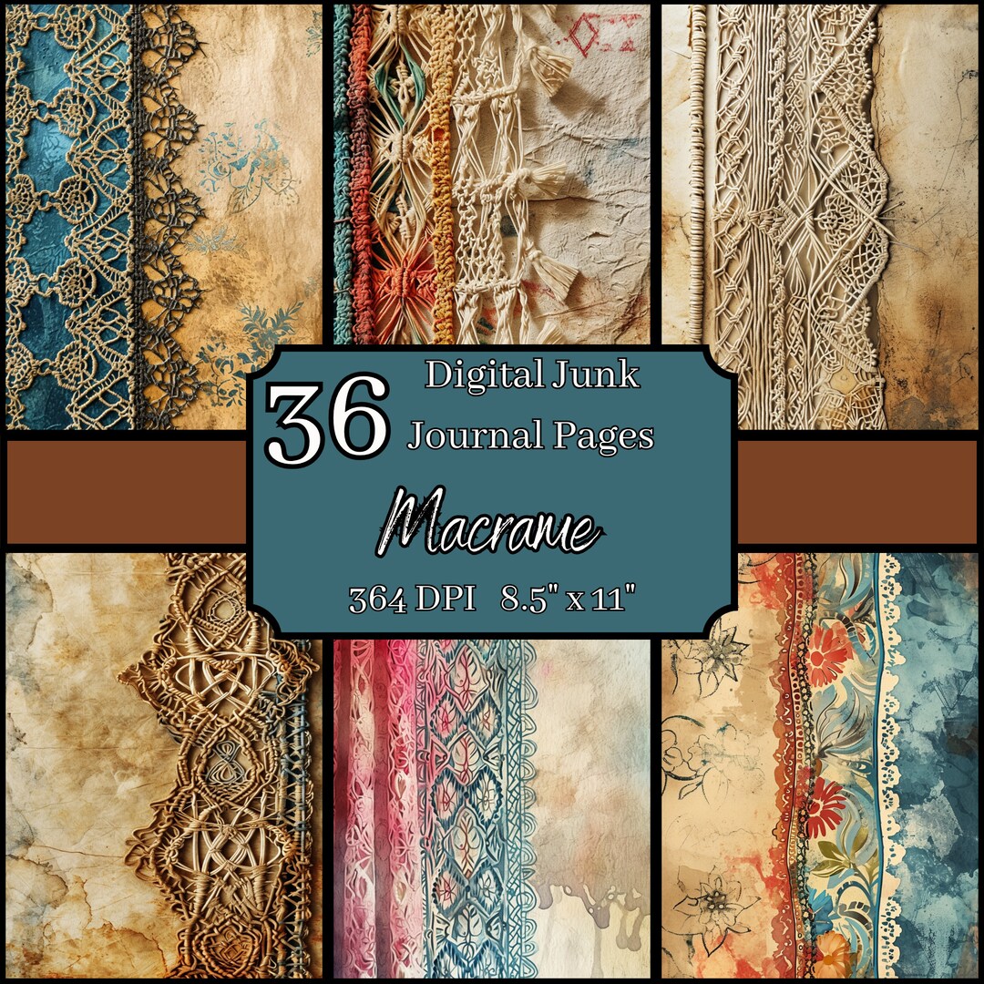 Macrame Old Vintage Junk Journal Pages Bundle, 8.5x11, 364 DPI ...