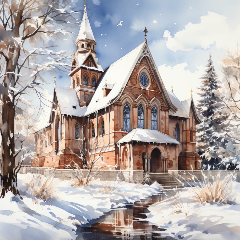 Snowy Church Clipart Bundle Enchanting Winter Illustrations - Etsy
