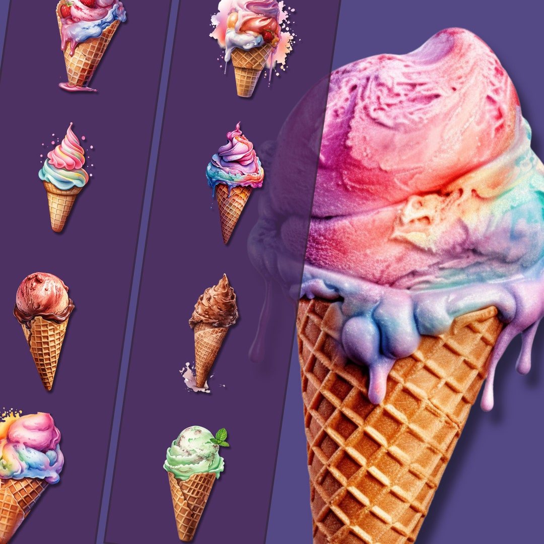 Ice Cream Cones Clipart Bundle - Delicious Treats Illustrations, PNG ...