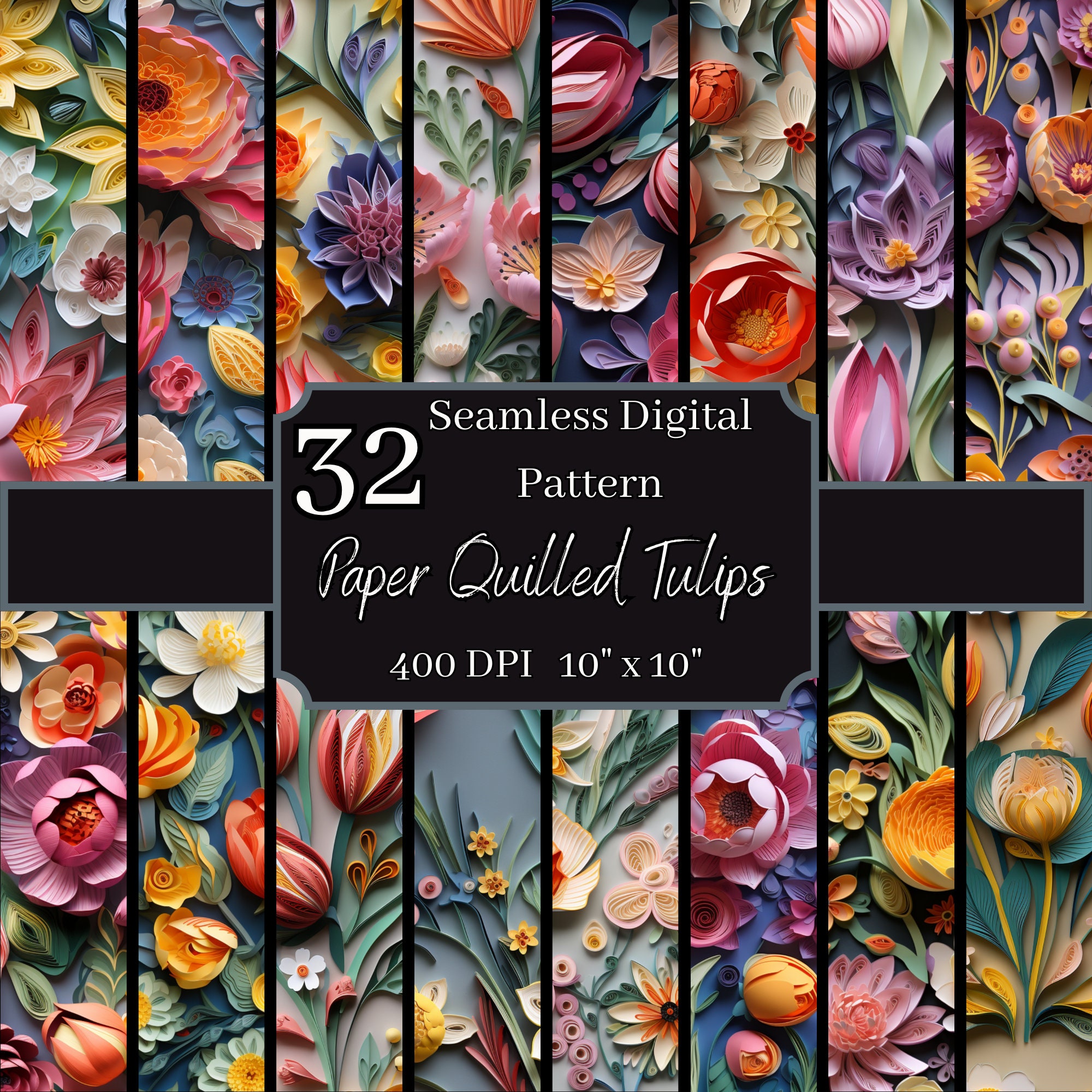Paper Quilled Tulips Seamless Patterns Bundle, Spring Elegance 400 DPI ...